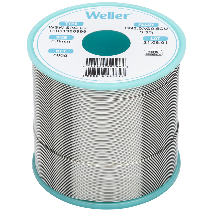Weller T0051386999 Solder Wire, No Clean, Lead Free, Sn96.5Ag3.0Cu0.5 ...