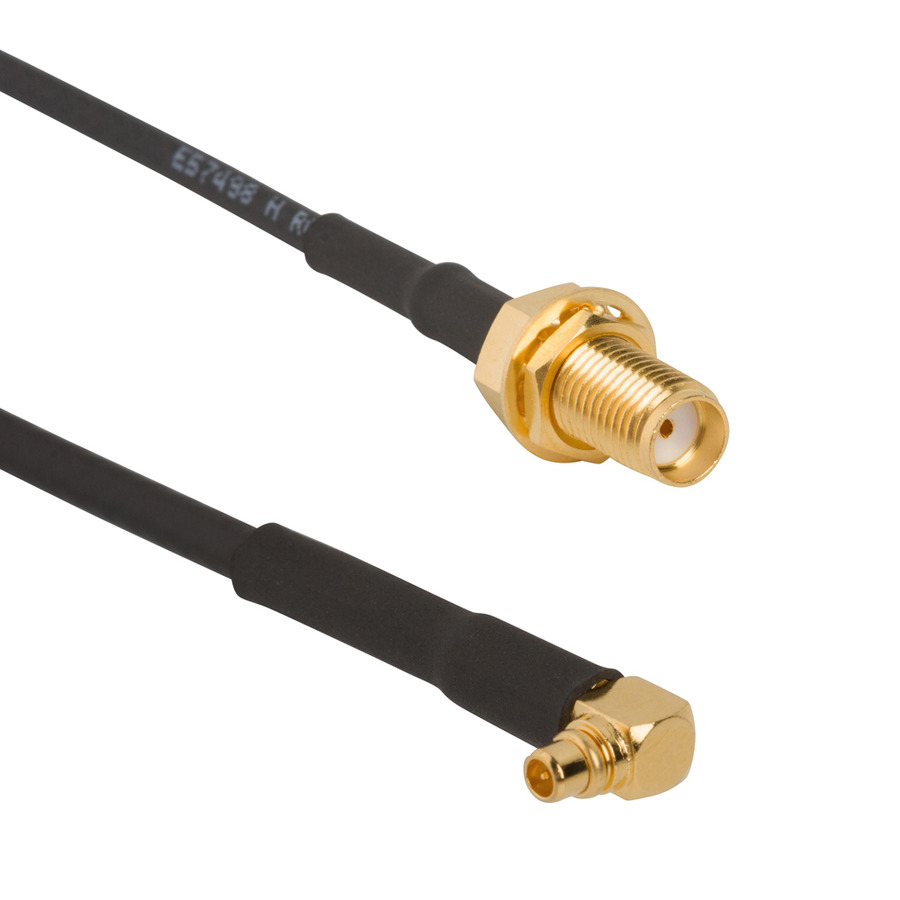 Amphenol RF 245106-02-M2.00 RF Cable, MMCX Rt Angle Plug to SMA Straight Bulkhead Jack, RG-174 ...