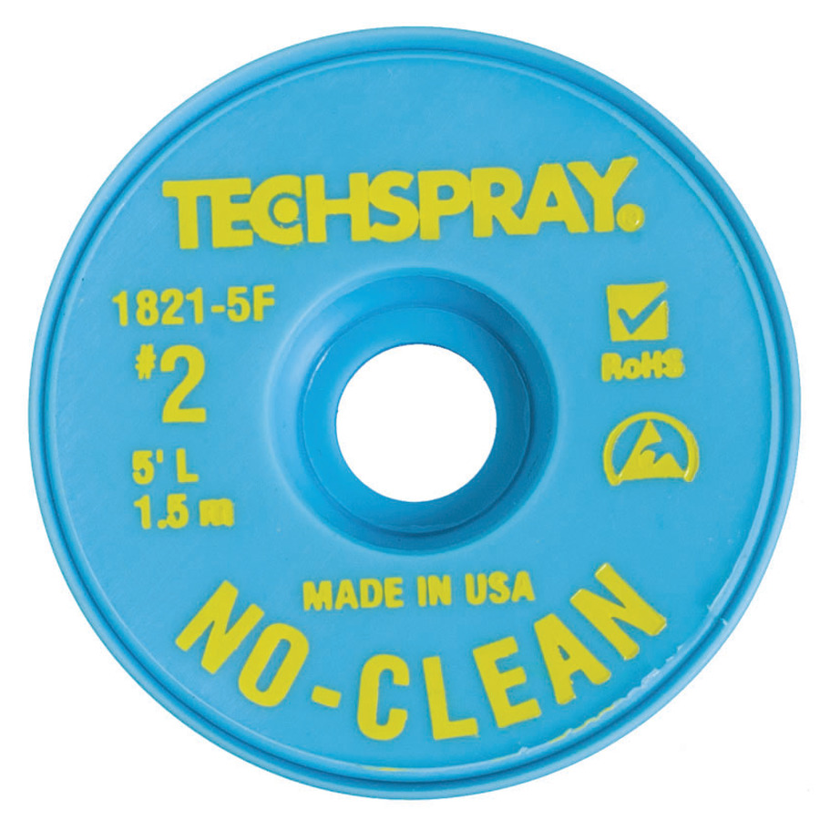Techspray 1821-5F Solder Wick, No-Clean, 0.055"x5 ft, Size #2, Yellow ...