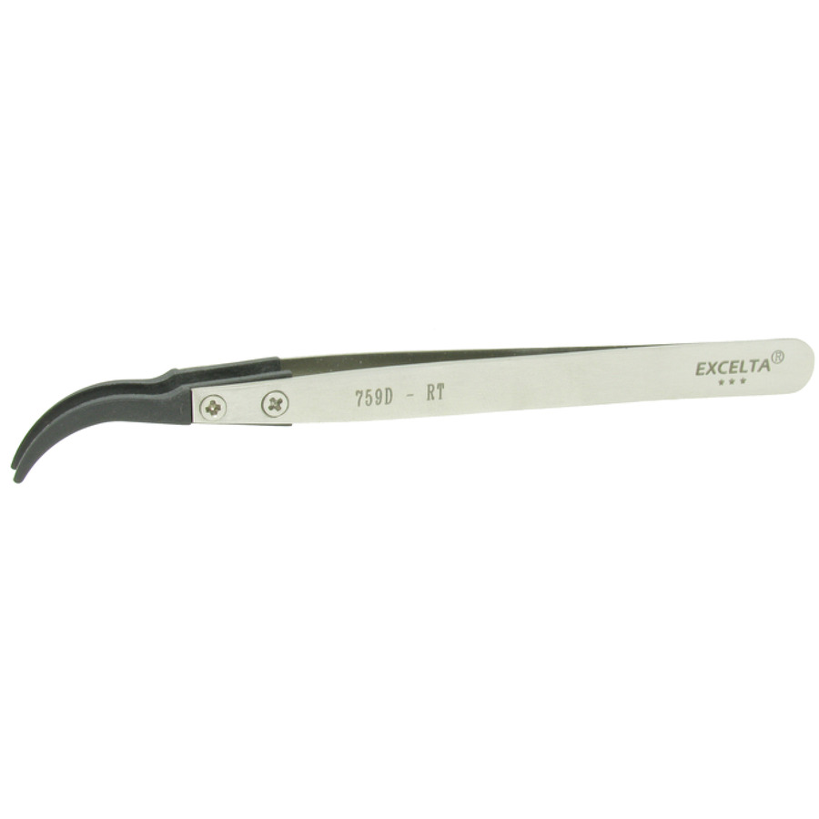 Excelta 759D-RT Tweezers, Curved Flat Tip Carbon Fiber, Soft, Straight ...