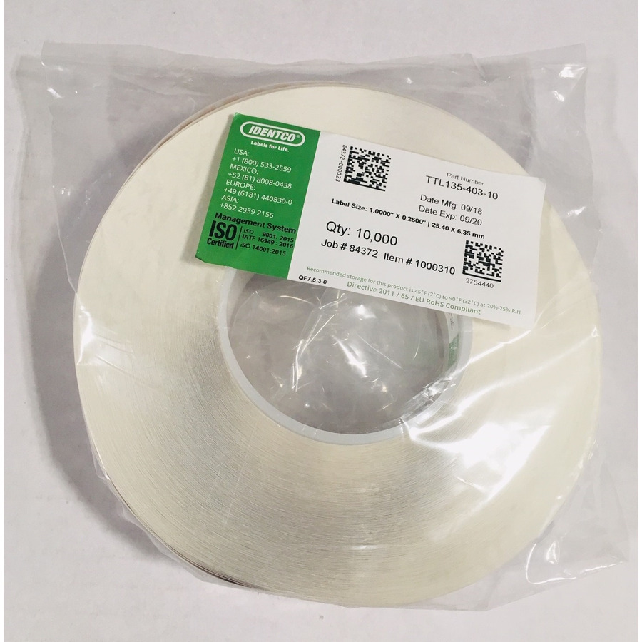 Identco TTL135-403-10 Polyimide Labels, 10 1x.25", White, 10k/RL ...