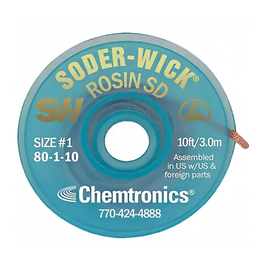 Chemtronics 80 1 10 Solder Wick Rosin 0 03 X 10 Ft Roll 1 White