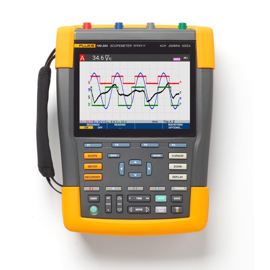 Fluke 190-204-III CAL Handheld Oscilloscope, 4 Channel, 200 Mhz, Color ...