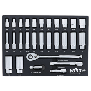 Wiha 33896 Standard and Deep Socket Set, 28 Pieces, 1/2” Drive, 12 ...