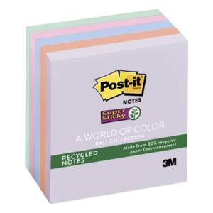 3M 7100048298 Post-it Super Sticky Recycled Notes 654-5SSNRP, 3 in x 3 ...
