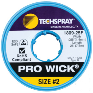 Techspray 1809-25F Solder Wick, Pro Wick, Type R Rosin, 0.055"x25 ft ...