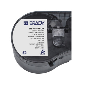 Brady M5-49-494-OR Polyester Labels, for M5 Printers, 1" H x 1" W ...