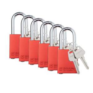 TestEquity: Brady SDAL-RED-38ST-KA6 Aluminum Safety Padlock, Keyed ...